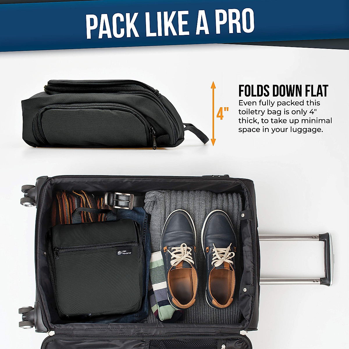 D&D Hanging Travel Toiletry Bag for Men and Women – Cosmetics, Makeup and Toiletries Organizer Kit with 10 Compartments, YKK Zippers, XXL Metal Swivel Hook, Water-Resistant Nylon