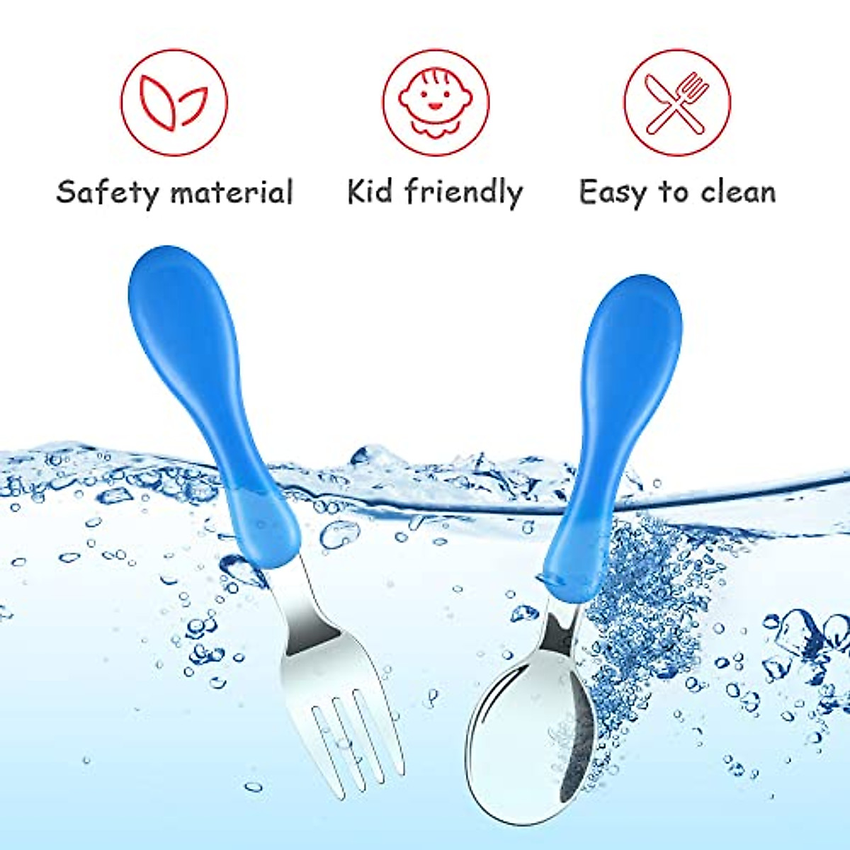 Vicloon Toddler Utensils, 6 Pcs Stainless Steel Baby Forks and Spoons Silverware Set, Children Safe Spoons and Forks with Flat Handle, Baby Feeding Cutlery, Dishwasher Safe (Yellow Red Blue)