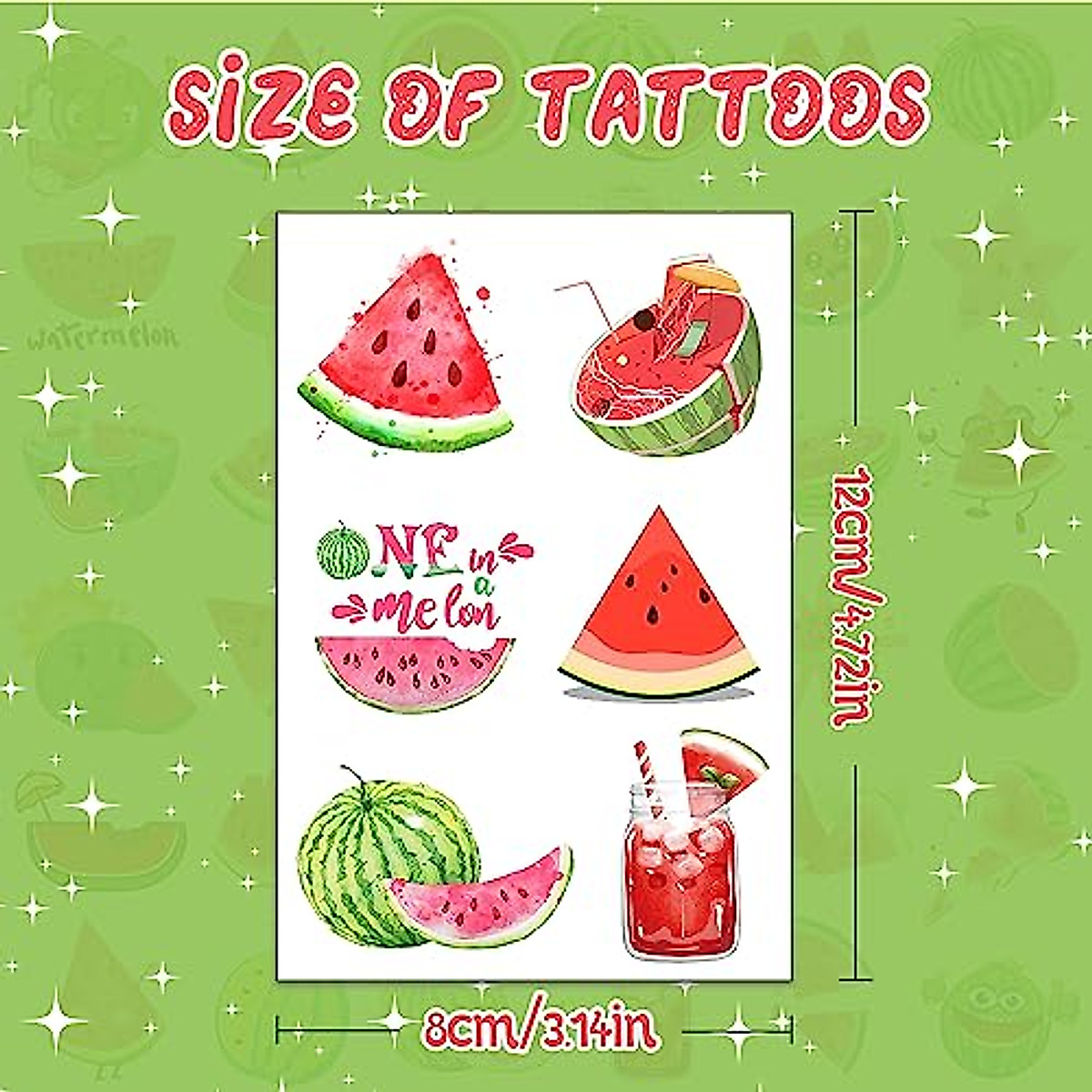 144PCS One in a Melon Temporary Tattoos Stickers for Watermelon Party Favor Birthday Party Decorations supplies Watermelon Goodie Bags Fillers Gifts for Boys Girls Kids
