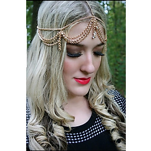 Gold Tone Womens Rhinestone Accent Draped Head Chain Jewelry IHC1030G