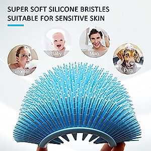 BEAUTAIL Silicone Body Scrubber, 2 in 1 Shower Bath Wash and Hair Shampoo Brush, Gentle Exfoliating Scrub Cleansing Loofah for Women Men Baby Sensitive Skin, Easy to Clean, Lather Nicely, 1 Pack, Blue