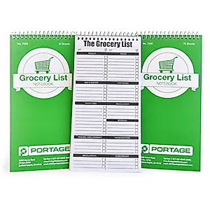 Portage Grocery List Notepad – Spiral Top Shopping List Pad, Grocery List Notebook with Lined Paper & Checklist for Shopping List, Simple Category Format So You Never Forget Anything Again - 4 x 8 Inches, 140 Pages, 70 Sheets (Pack of 3)