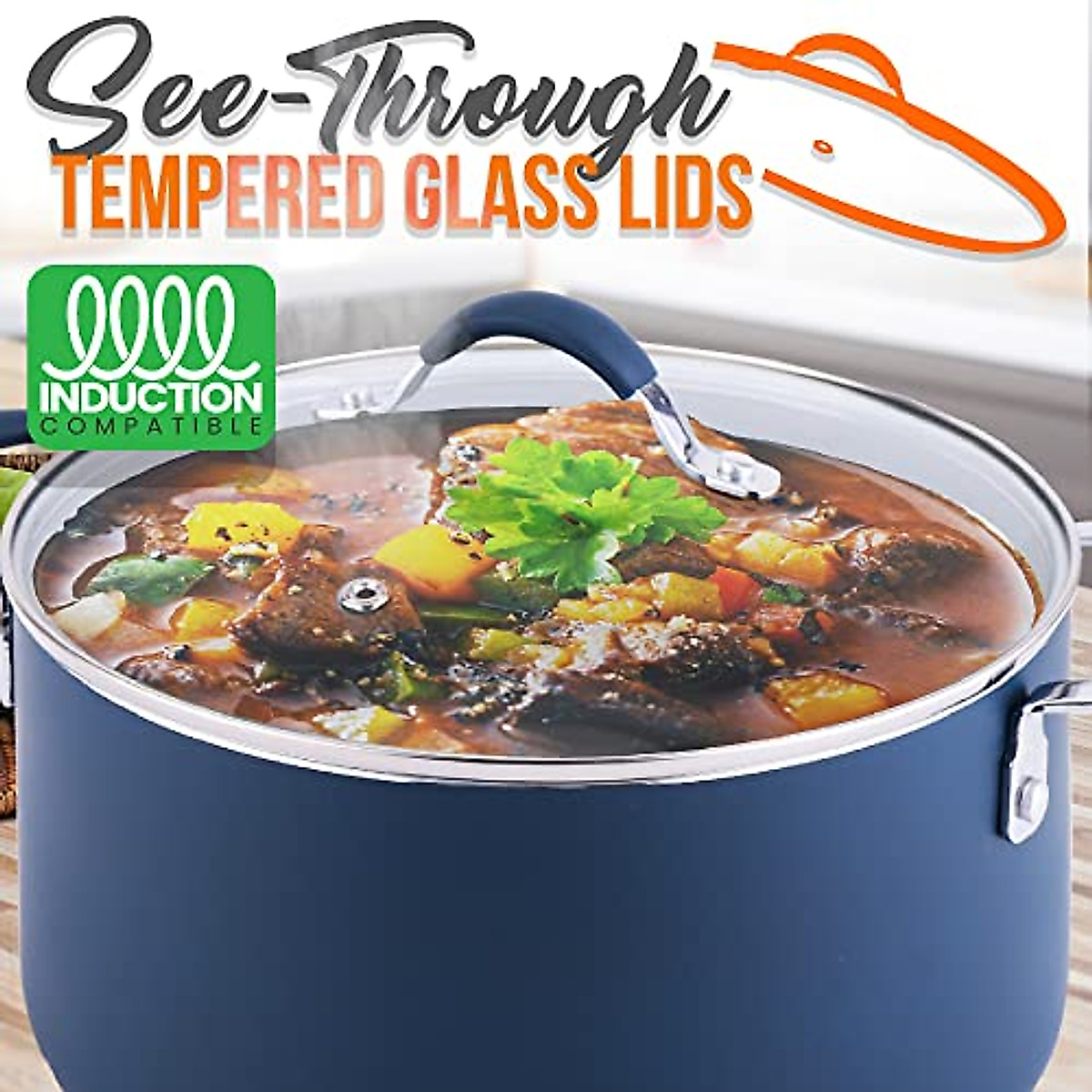 NutriChef Dutch Oven Pot with Lid - Non-Stick High-Qualified Kitchen Cookware with See-Through Tempered Glass Lids, 5 Quart (Works with Models: NCCW14SBLU & NCCW20SBLU) - NutriChef NCCW14SBLUDOP