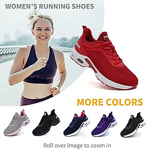 Akk Women's Sneakers - Air Athletic Running Shoes, Non Slip Mesh Fashion Sneakers, Breathable Gym Work Tennis Shoes, Red, Size 6.5