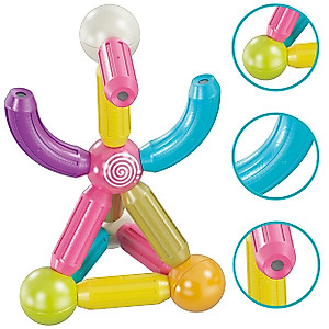 Magnetic Balls and Rods Set | 34 PCS Educational Magnet Building Blocks – Vibrant Colors, Different Sizes & Curved Shapes + Instructions Manual – Developmental STEAM Toys for Boys & Girls 3 4 5 6 7