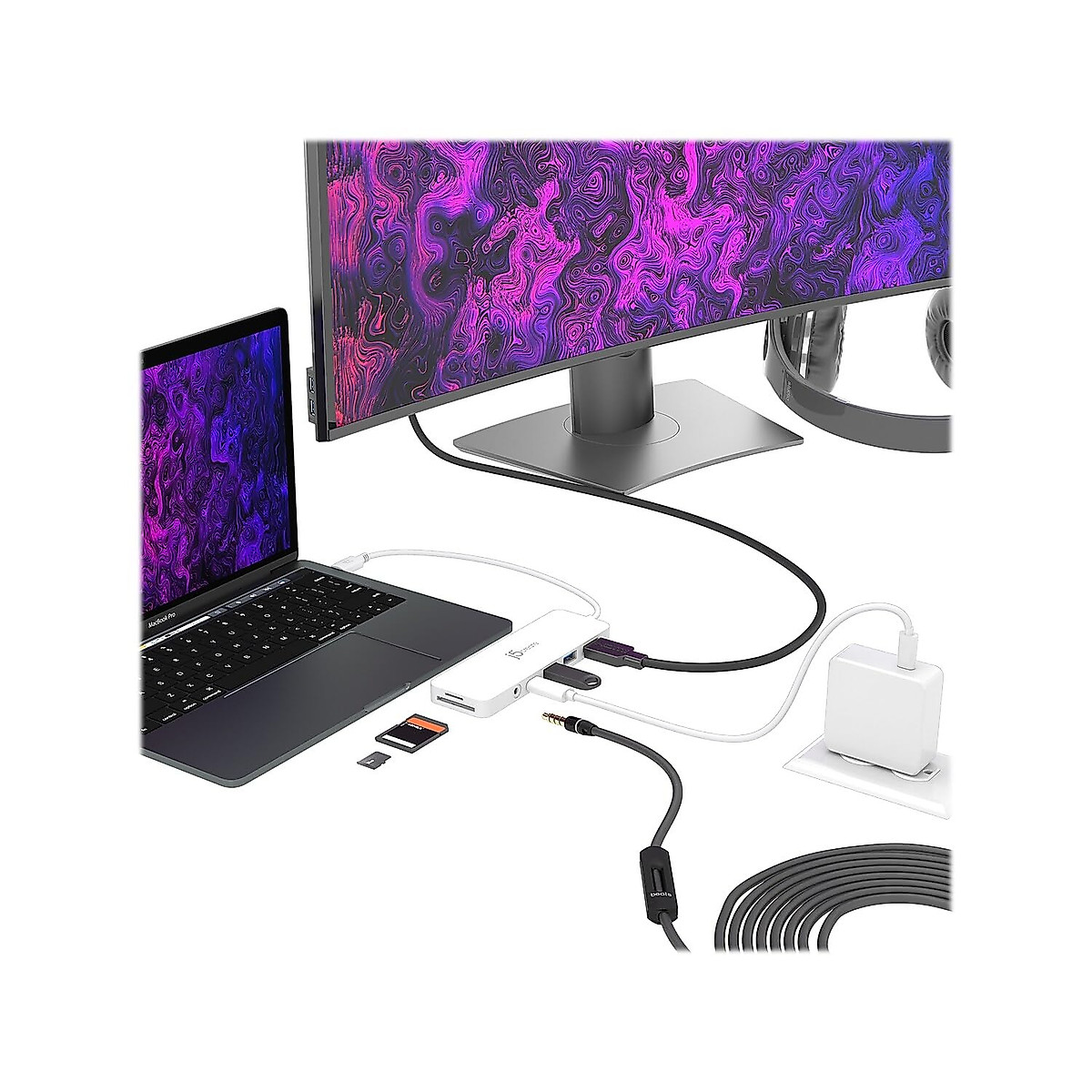 j5create USB-C Mini Hub - 4K HDMI, 2 x USB 3.1 5Gbps, microSD & SD Card Reader, 3.5mm Audio Jack, 60W PD Pass-Through Charging (JCD373)