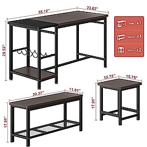 EnHomee Dining Table Set for 4, Kitchen Table and Chairs Set 4 Piece Dining Room Table Set with Wine Rack and Storage Shelf, Space-Saving Dinette Set for Small Space,Breakfast Nook, Espresso Brown