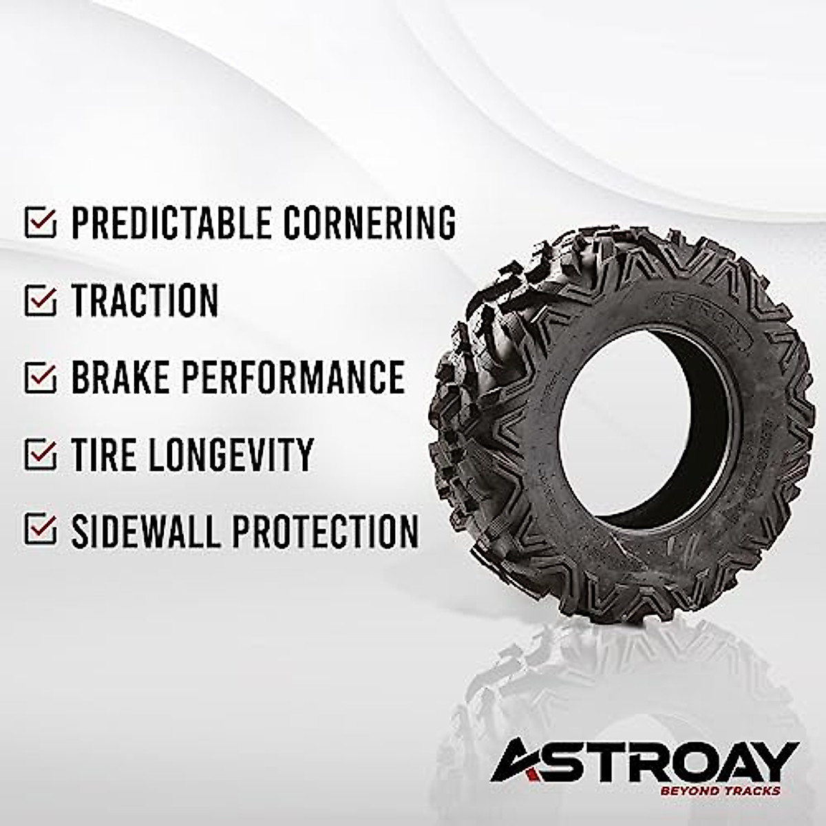 Astroay Atlas 26x10x14 UTV Tires, All-Terrain Tire 6-Ply Bias Construction Non-Directional Tread Pattern For Durability, Grip, and Traction Off-Roading