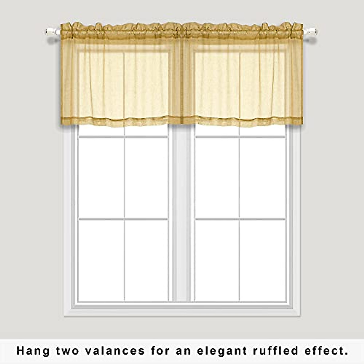 KOUFALL Gold Valances for Windows Rod Pocket Semi Sheer Curtain Toppers Gold Yellow Mustard Valance for Living Room Bathroom Fall Decoration Holiday Decor Kitchen 52 x 18 Inch Length
