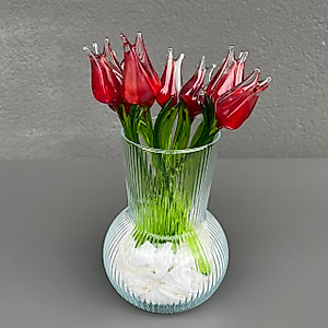 Red Glass Tulip Flower - Tulip Ornaments Figurine - Blown Flower Sculpture - Art Decor for Garden - Decoration for Plants - Flower Gifts