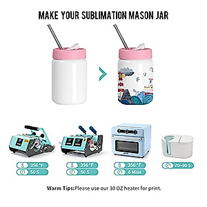 PYD Life Sublimation Mason Jar Tumbler Blanks White 16 OZ with Silicon Lid and Metal Straw Stainless Steel Cups Mugs for Cricut Mug Press and Tumbler Press Print 4 Pack