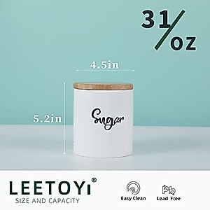 LEETOYI Porcelain Food Storage Containers with Lid, 4.5-Inch 31oz White, Labeled Sugar