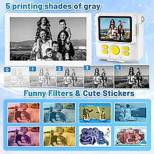 Instant Print Camera for Kids with 3 Rolls of Printer Paper, 1080P Toddler Digital Camera Toys for Age 3-12 with 32GB SD Card, Christmas & Birthday Gifts for 3 4 5 6 7 8 Year Old Girls & Boys (White)