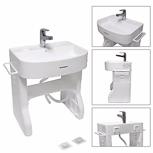 HTTMT- Washstand Self-Care Station Portable Wash Basin For Child Kids Baby Toddler KEarly Training Learning Plastic Washbasin Simulation Towel Shelf [P/N: ET-BABY007-WHITE]