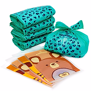 Disposable Diaper Bags, by Kinderific, Nappy Bags, Fresh Scent, Packed in 4 Resealable Ziploc Bags, Perfect Waste Bag for Dog Poop, Easy Tie Sack, 400 Bags