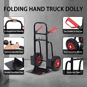 Elevon Folding Hand Truck and Cart, Utility Dolly Platform Cart with Telescoping Handle 2 Wheels, 220 LB Heavy Duty Hand Cart for Luggage, Travel, Moving - Black