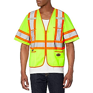 Pioneer Hi Vis Tricot Sleeved Safety Vest - High Visibility Reflective Tape - 4 Pockets - Yellow/Green - for Men & Women