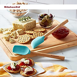 KitchenAid Bamboo Wood Handled Mini Spatula Set with Silicone Head, Set Of 2, Aqua Sky