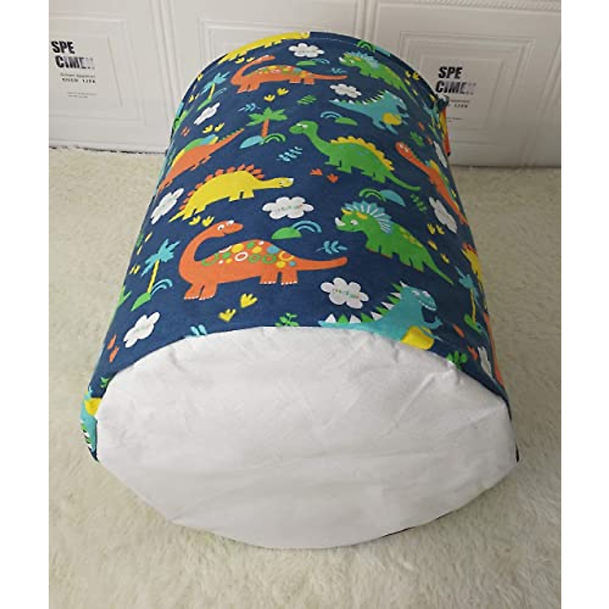 ACMUUNI Round Canvas Clothes Basket Laundry Hamper dark blue dinosaur