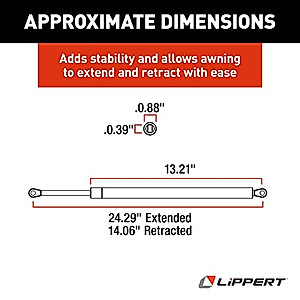 Lippert Components 260282 Gas Strut for Pitched Awning Arms, 24" - Black