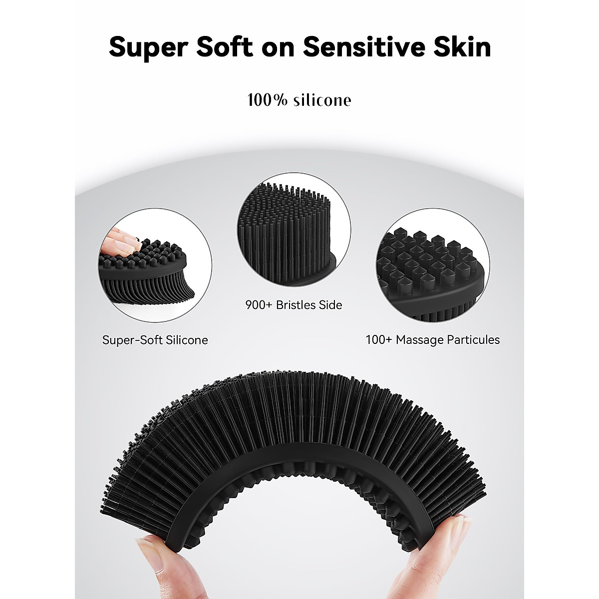HEETA Silicone Body Scrubber, Silicone Loofah Gentle Exfoliating, 2 Side Design Silicone Boby Brush Lathers Well Easy to Clean & Durable for Removing Dead Skin and Dry Brush to Massage Skin, Black