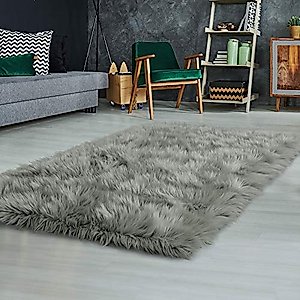 Ophanie Ultra-Luxurious Fluffy Rectangle Area Rug,Soft and Thick Faux Fur Rug,Grey Rug Non-Slip,Fuzzy Rug for Bedroom or Living Room,Shag Rug,3x5 Feet, Grey