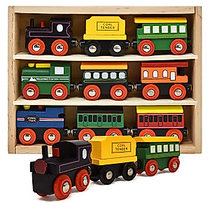 Number 1 in Gadgets Wooden Train Cars - 9 Piece Collection of Magnetic Trains and Wood Engine and Vehicles Compatible with All Major Brands, A Deluxe Railway Set for Toddlers Kids Boys and Girls
