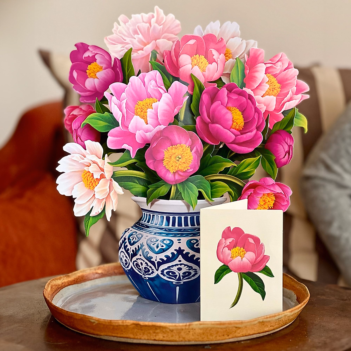 Freshcut Paper Pop Up Cards, Peony Paradise 12 inch Paper Flower Bouquet Greeting Cards with Blank Note Card & Envelope, Birthday Gifts for Women