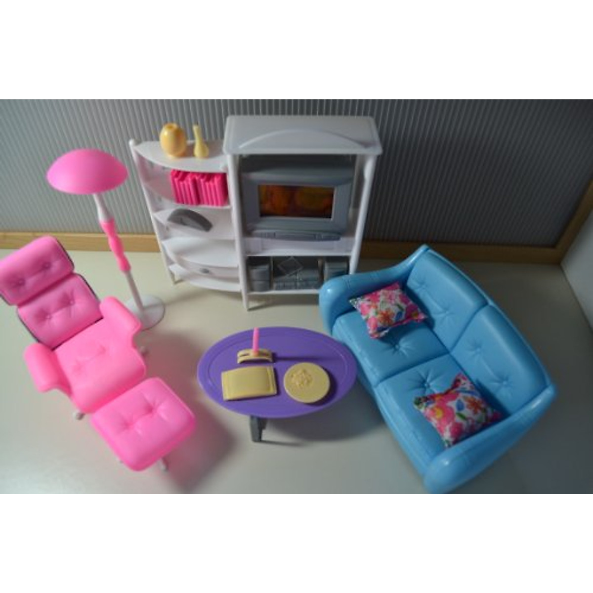 Dollhouse Furniture for Barbie dolls - Entertainment Room Tv Ottoman Cd Shelf