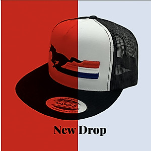 CMFRTS Mustang Horse Snapback Trucker hat - Surfing, Golf, Hiking BlackWhite, One Size