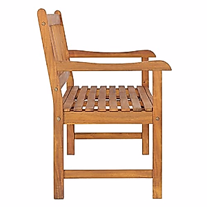 Bristol Two-Seat Outdoor Bench with Pop-Up Center Table, Weather-Resistant Acacia Wood, Natural Finish, Ideal for Patio, Porch, or Garden, Dimensions: 60 in. W x 26 in. D x 37 in. H