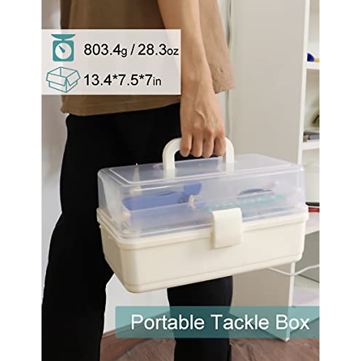 Avlcoaky Tackle Box Large 3 Layers Plastic Portable Storage Box Fishing White Tackle Box Organizer Art Craft Tool Box