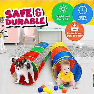 Hide N Side 2-Pack 6ft/12ft Crawl Through Play Tunnel Toy, Pop up Tunnel for Kids Toddlers Dogs Babies Infants & Children Gift Indoor & Outdoor Tube