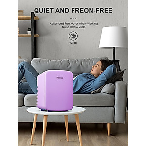 Mini Fridge, 3.7 Liter/6 Can Portable Cooler and Warmer Personal Refrigerator for Skin Care, Cosmetics, Beverage, Food,Great for Bedroom, Office, Car, Freon-Free (Purple)