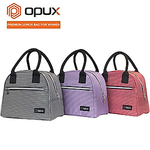 opux Insulated Lunch Box Women, Lunch Bag Tote Girls Kids Teen Adult, Cute Soft Lunch Cooler Container Work School, Reusable Thermal Food Meal Prep Organizer Lunch Pail Travel Beach, Purple Stripes