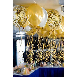 50 Pieces Gold, White and Gold Confetti Balloons | PREFILLED 14 Inch Latex, Metallic, Confetti Balloons for Party, Decorations, Wedding & Bridal (with Ribbon)