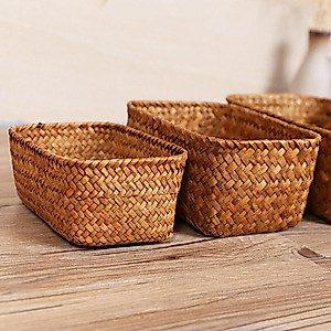 ABOOFAN Seagrass Storage Basket Woven Seagrass Desktop Basket Rectangular Organizer Box