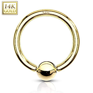 14 Gauge 3/8 Inch 4mm Bead 14K Solid Gold Captive Bead Ring Hoop CBR Body Jewelry C98