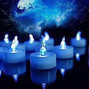 Homemory 24-Pack Flameless Blue LED Tea Lights Candles Bulk, 200+ Hours Long-Lasting Battery Operated Tea Lights, Blue TeaLights for Party, Wedding, Holiday [White Base]
