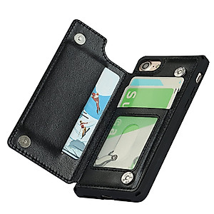 Cavor for iPhone 8 iPhone SE Case Wallet with Card Holder,Wallet Case with Card Holders for iPhone 7 Phone Case,[with Strap] PU Leather Shockproof Cover for iPhone 7/SE2022/SE2020- Macaron Black