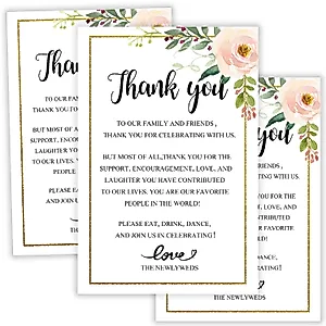 Antgiftshop Floral Wedding Thank You Place Setting Cards, Wedding Favors for Guests, Print to add to Your Table Centerpieces and Wedding Decorations, Wedding Table Decorations, 4 x 6 inch, Pack of 50