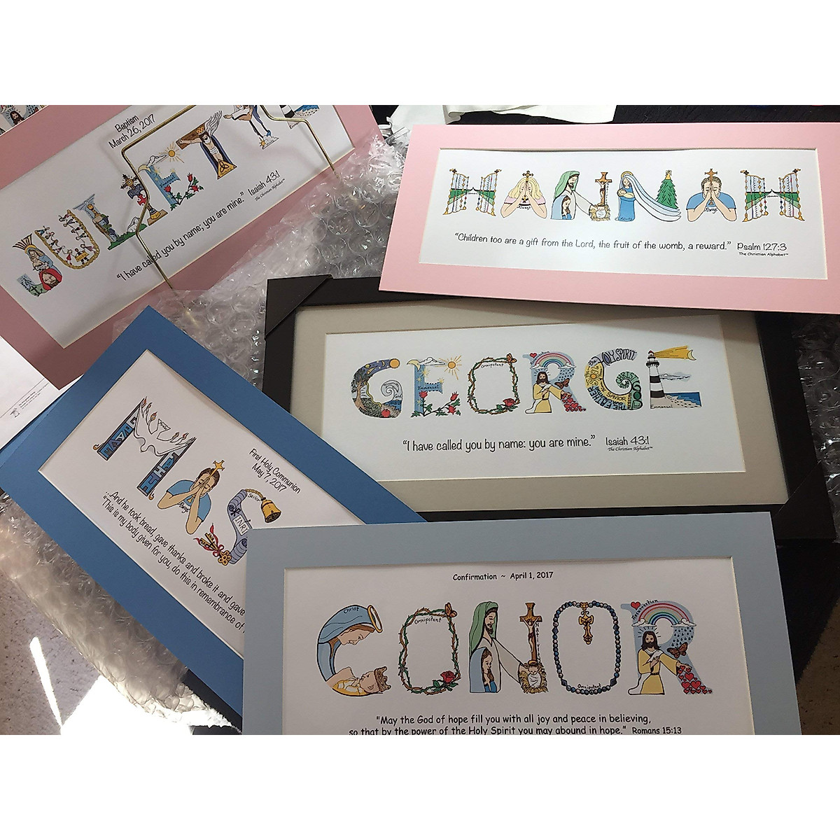 The Christian Alphabet Personalized Baptism gifts for boys 10x20 inches matted print optional frame custom baptism gift for baby boys