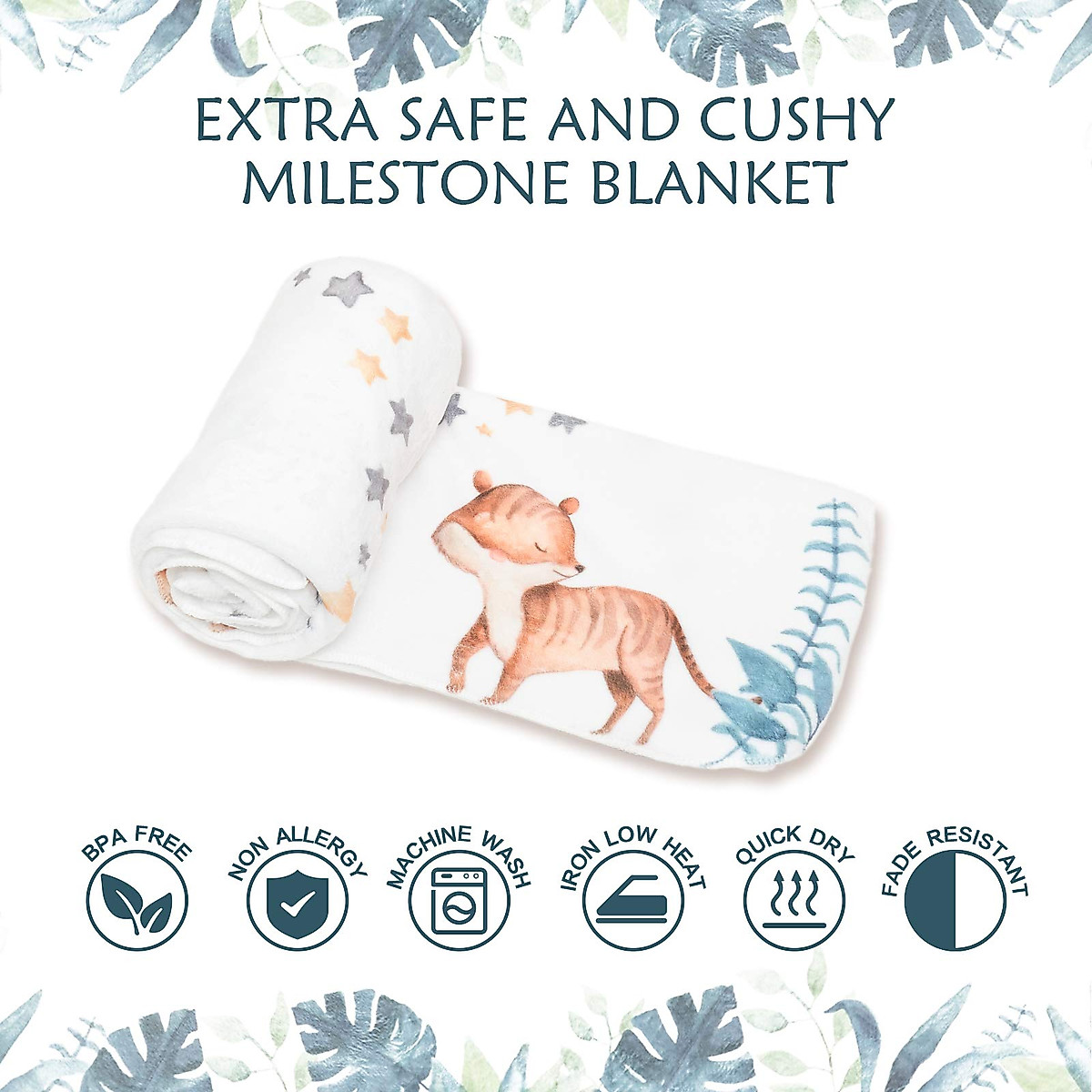 Baby Monthly Milestone Blanket Boy Safari Jungle Animals Personalized Growth Mat Super Soft Photo Blankets