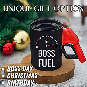 Onebttl Boss Gifts, Boss Fuel Coffee Mug with Fueling Nozzle Handle, Gifts from Employees, 13.5oz/400ml Funny Ceramic Mug for Boss Day, Christmas