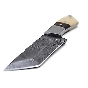Wild Turkey Handmade Damascus Collection Fixed Blade Hunting Knife w/Leather Sheath