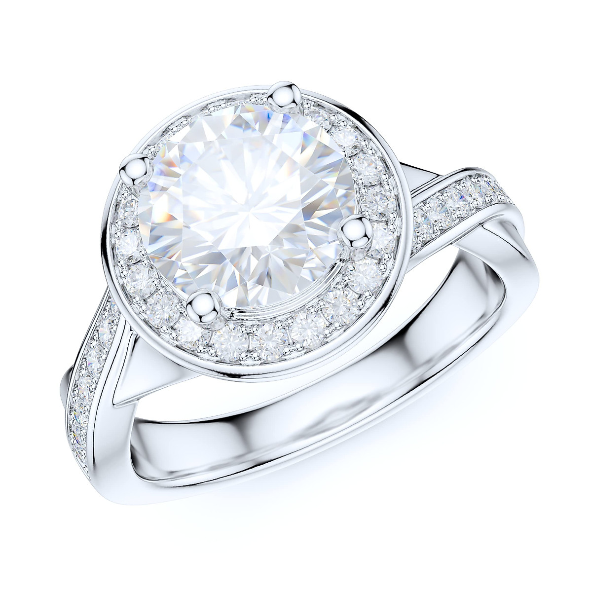 PRSTANI Sterling Silver Crossover Shank 2CT Simulated Round Brilliant Cut Diamond Halo Promise Engagement Ring (7.5)