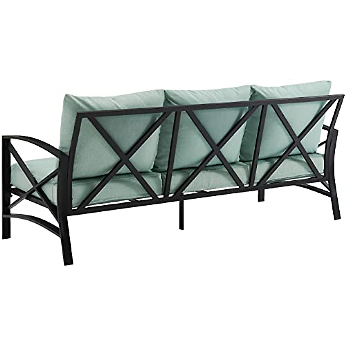 Crosley Furniture Kaplan Outdoor Sofa with Steel Frame, 3-Person Patio Couch for Porch, Deck, Backyard, Oiled Bronze with Mist Cushions