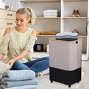 Large Laundry Basket with Wheels - 105L Collapsible Laundry Hamper with Lid and Removable Mesh Bag, Foldable Waterproof Dirty Clothes Basket for Laundry Room, Closet, Toys Storage Hamper Easy Carry