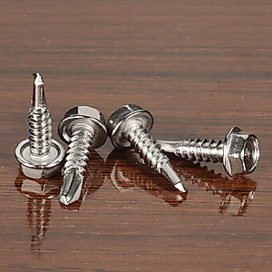 #10 x 3/4" Hex Washer Head Self Drilling Screw, Self Tapping Sheet Metal Screws, 410 Stainless Steel, 100 PCS