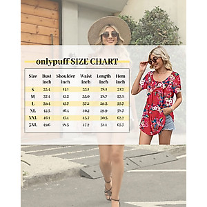 onlypuff Babydoll Tops for Women Flowy Summer Tunic Tops Casual Floral Short Sleeve Flowy Tops to Hide Belly Blouse Yellow S